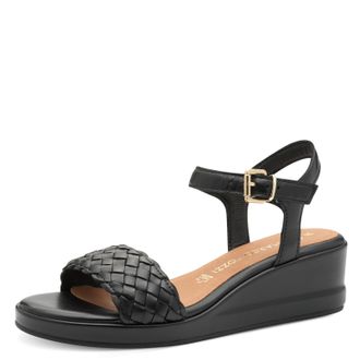 Marco Tozzi Damen Sandalen mit Keilabsatz aus Leder Elegant, Schwarz (Black), 39 EU