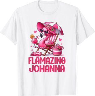 BDAZ Flamazing Johanna Pink Flamingo Tropical Beach Trip Damen T-Shirt