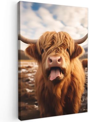 MuchoWow © Leinwand Groß 80x120 cm XXL Deko Schlafzimmer Aesthetic Leinwandbilder Wohnzimmer Gemälde Foto Geschenk Living Room Decoration Schottische Hochlandr