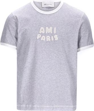 Ami Femme, Tops, Gris, Taille: 36 FR Cotton Crew Neck T-shirt