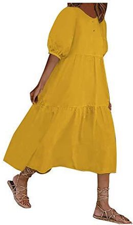 Generic Robes boh&egrave;me 2026 pour femmes, robe d&eacute;contract&eacute;e &agrave; col rond, jaune, 3XL