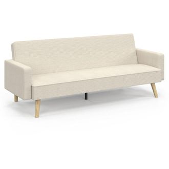 IDMarket Canap&eacute; droit scandinave 3 places convertible LARS en velours c&ocirc;tel&eacute; beige