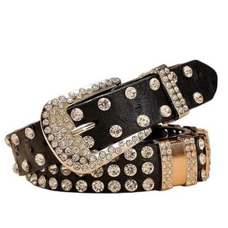 Generic Ceinture élégante en cuir synthétique avec strass pour femme, tenue décontractée, Noir, 105 cm
