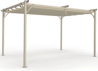 IDMarket Pergola toit r&eacute;tractable 4 pieds 3x4 M tonnelle structure beige et toile beige