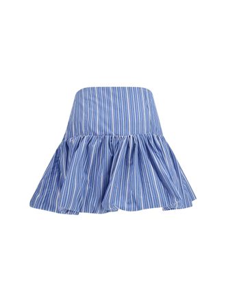 Ganni Womens Striped Mini Balloon Skirt Nouvean Navy Cotton