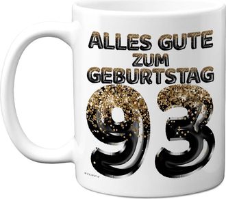 Stuff4 93. Geburtstagsgeschenke - Schwarz Gold Glitzerballons Tasse - Geburtstag Tasse f&uuml;r M&auml;nner und Frauen, 325 ml Premium-Keramiktasse, Sp&uuml;lmaschinenfest