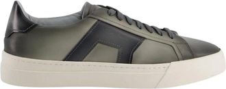 Santoni Homme, Chaussures, Vert, Taille: 40 1/2 EU Logo Almond-Toe Low-Top Baskets