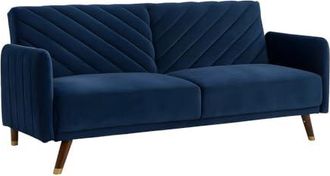 Vente-Unique Canap&eacute; 3 Places Convertible clic-clac en Velours Joris - Bleu Nuit