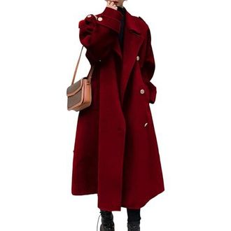 Generic Manteau dhiver mi-long crois&eacute; &agrave; revers crant&eacute; pour femme, couleur bordeaux, taille moyenne