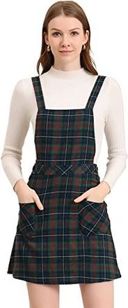 Allegra K Femme Robe Chasuble Trapèze à Motif Tartan à Carreaux Vert S