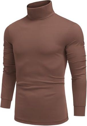 Coofandy Chemise Homme Col Roul&eacute; Manches Longues Uni Confortable Hiver sous V&ecirc;tement Chaud Marron L