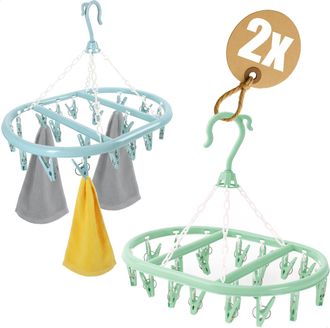 Com-Four 2X H&auml;ngetrockner mit je 20 Klammern - Mini W&auml;schespinne zum Aufh&auml;ngen - W&auml;schetrockner f&uuml;r Socken [Auswahl variiert] (Pastell Mix)