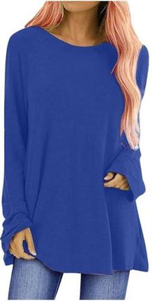 Generic Chemises &agrave; manches longues pour femme - Chemisier d&eacute;contract&eacute; &agrave; col en V - Col rond - Confortable - Uni - Coupe ample - Confortable - Chemisier en cot