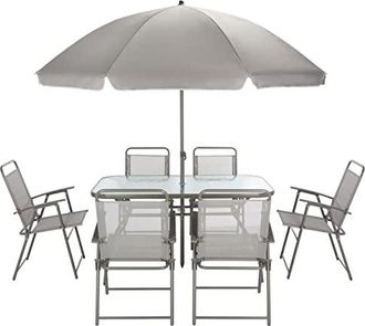 Safavieh M&eacute;tal Bistro-Esszimmer-Set f&uuml;r drau&szlig;en - 8er-Set, Terrassentisch und St&uuml;hle, Dunkles Schiefergrau