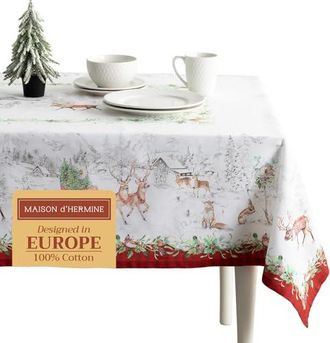 Maison d'Hermine Christmas Tradition Nappe 100% Coton pour Cuisine, dîner, Plateau de Table, décoration de fête, Mariage, fête mères, Thanksgiving, Noël (Rectangle, 16