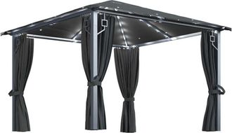 vidaXL Vidaxl - Tonnelle avec rideau et lumi&egrave;res led 3x3 m Anthracite Aluminium