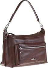 Pierre Cardin Sac &agrave; bandouli&egrave;re pour femme en cuir v&eacute;ritable Made in Italy 35 x 23 x 20 cm 1981, Chocolat, Taille unique