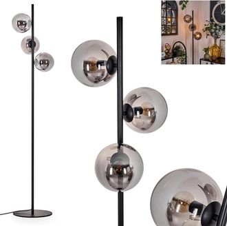HOFSTEIN Stehleuchte Gastor, Stehlampe aus Metall/Glas in Schwarz/Rauchfarben, Leuchte im modernen Retro/Vintage-Design mit Schirmen aus Glas (&Oslash; 15cm) u. Fu&szlig;sc