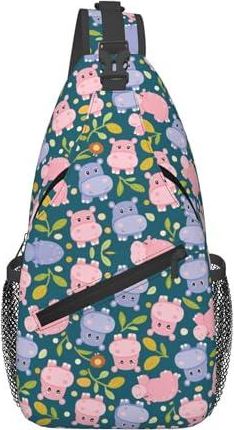 Generic Durable Sacoche Bandouliere Dessin anim&eacute; mignon dhippopotame Sac De Poitrine Antivol Sac DEpaule pour Voyage Femme Cyclisme