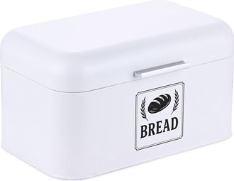 Relaxdays Brotkasten, Brotbox mit Deckel & Griff, HBT: 16,5x30x19 cm, Brot aufbewahren, Brotkiste Retro, Metall, weiß