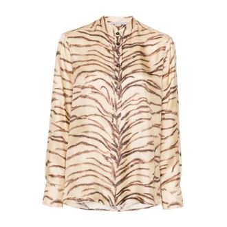 Stella McCartney Femme, Blouses et Chemises, Beige, Taille: 40 FR Chemise en Soie Imprim&eacute; Tigre