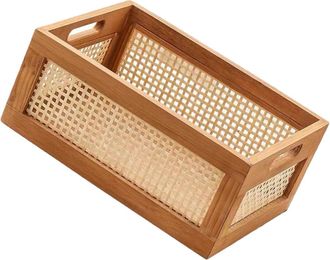 Cabilock Holzaufbewahrung Korb Mit Deckel Rattan Aufbewahrungsbox Für Snacks Kosmetika Bücher Kleinigkeiten Organizer Für Schreibtisch Küche Wohnzimmer Büro