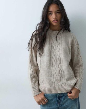 Asos pull en maille torsad&eacute;e &agrave; franges marron-Neutre