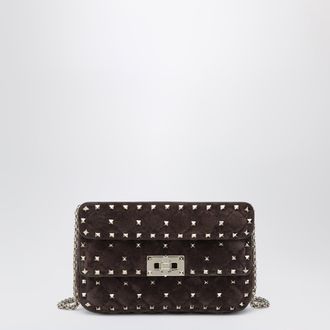 Valentino Garavani Rockstud Spike Tasche aus braunem Veloursleder