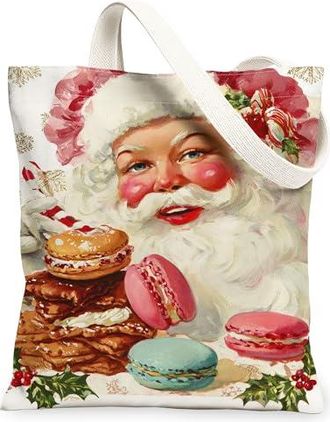 Generic Sacs fourre-tout en toile avec motif P&egrave;re No&euml;l, sacs d&eacute;picerie r&eacute;utilisables, l&eacute;gers et lavables avec bandouli&egrave;re pour lext&eacute;rieur, multicolore, 13x15 