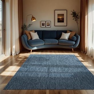 Paco Home Tapis Intérieur Et Extérieur Balcon Terrasse Tapis Cuisine Monochrome Moucheté, Dimension:150 cm carré, Couleur:Bleu