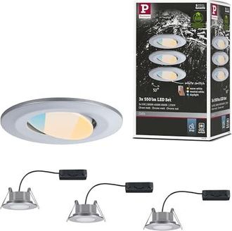 Paulmann 93095 LED Einbauleuchte Calla 3er-Set schwenkbar IP65 90mm 30° 3x550lm White Switch 3x5 Watt Einbaustrahler Chrom matt 3000 K