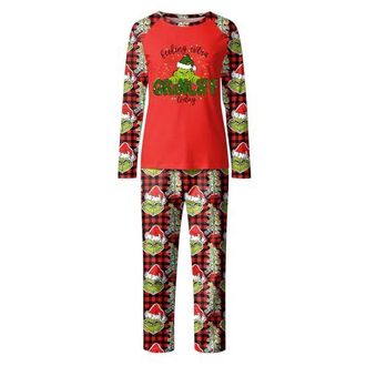 Generic Le Grinch Pyjama Noel Famille De Grinch Couple Chaud Et Doux Costume Homme Vetement Pull Ensembles Bebe Noël Adulte Enfant Assorti Garcon Ensemble Hiv