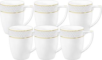 Wilmax England Wilmax - Teetassen & Kaffeetassen 6er Set - 320ml - Kaffeebecher Porzellan mit Goldmuster - Becherset - Tasse für Tee, Kaffee, Cappuccino - Porzellant