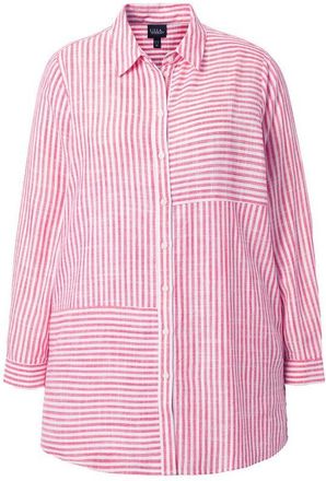 Ulla Popken Satinbluse Bluse Leinenmix Patchmuster Hemdkragen Langarm