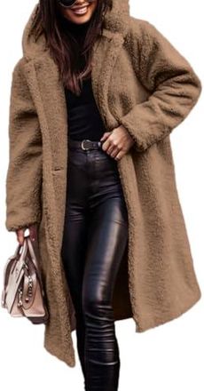 Onsoyours Veste Polaire Femme à Boutons à Capuche Manteau en Peluche Hiver Chaud Décontractée Doux Ample Blouson A Kaki S
