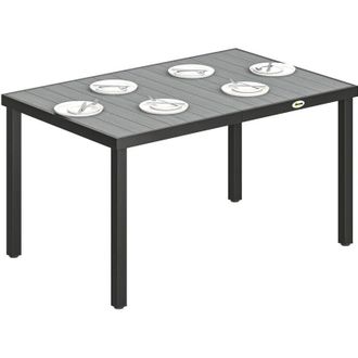 OUTSUNNY Table de jardin - Outsunny - 4 &agrave; 6 personnes - rectangulaire - plateau &agrave; lattes et pieds en acier - 140 x 90 x 74 cm - gris