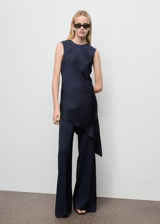Mango Asymmetrisches Satin-Top marineblau - Damen - XS - MANGO