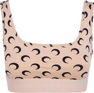 Marine Serre Femme, Sous-v&ecirc;tements, Beige, Taille: 38 FR Moon Printed Jersey Sports Bra