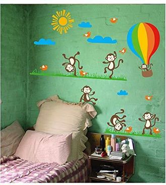Ambiance Sticker Ambiance-sticker Wandtattoo Monkeys, Birds and Hot-air Balloon