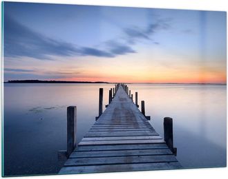 Arttor Wandbilder Dekoration Wohnzimmer Sonnenuntergang See Wasser Br&uuml;cke Bilder auf Glas 120x80cm Glasbild Schlafzimmer K&uuml;che Deko Wand Kunstdruck Art Gro&szlig; 