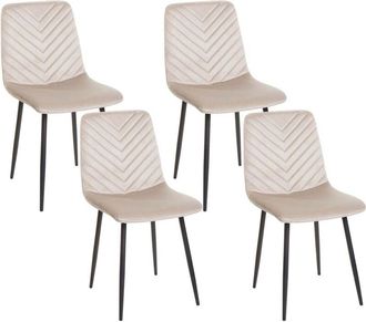 Beliani Lot de 4 Chaises de Salle &agrave; Manger Pieds en Fer et Velours Beige Havre