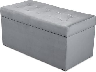 MG Design Polsterhocker 45 x 90 cm Grau mit gro&szlig;em Stauraum (ca. 100 L), bis 300 kg belastbar, weich mit dezentem Schimmer, pflegeleicht - Wohnbereich, Schlafra