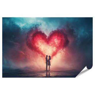Islandburner Prime XXL Bild Poster für romantische Paare, Schlafzimmer: Liebespaar in herzförmigem Wolkenhimmel Premium Bilder Fotodruck