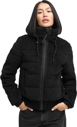 Navahoo Veste dhiver pour femme (XS-XXL) - Polaire en peluche, col haut, poignets c&ocirc;tel&eacute;s &eacute;lastiques - N093, Noir, S