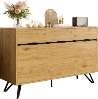 Liberte Buffet 3 portes aspect bois avec pieds métalliques - Design moderne, grand espace de rangement