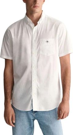 GANT Homme, Chemises, Blanc, Taille: XL Chemise Popeline Coupe Droite Manches Courtes