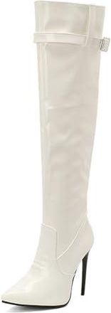 Generic Bottes au-dessus du genou &agrave; bout pointu &agrave; talon aiguille pour femme avec sangle &agrave; boucle et fermeture &eacute;clair &agrave; enfiler Chaussures de danse dhiver en b