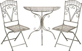 Beliani Balkonset Grau Eisen 3-teilig Antik-Optik Romantischer Französischer Stil Halbrunder Tisch mit 2 Stühlen Klappbar Garten Outdoor Terrasse