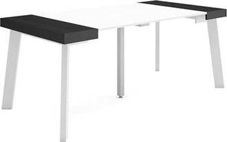 Skraut Home | Ausziehbarertisch | Multifunktionaler ausziehbarer | 180 | F&uuml;r 8 G&auml;ste | H&ouml;lzerne Beine | Moderner Stil | Wei&szlig; und Schwarz