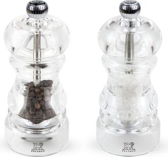 Peugeot Mühlenset Nancy 12 cm Pfeffermühle und Salzmühle - Stahlmahlwerk - Klassische Mahlgradeinstellung - Acryl Transparent